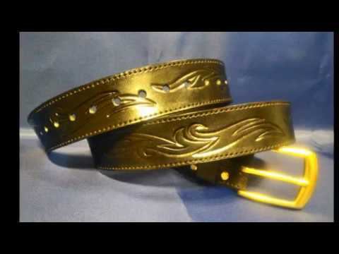 Ремень мужской. Изделия из кожи. СКСтиль. Ремень чёрный с орнаментом.