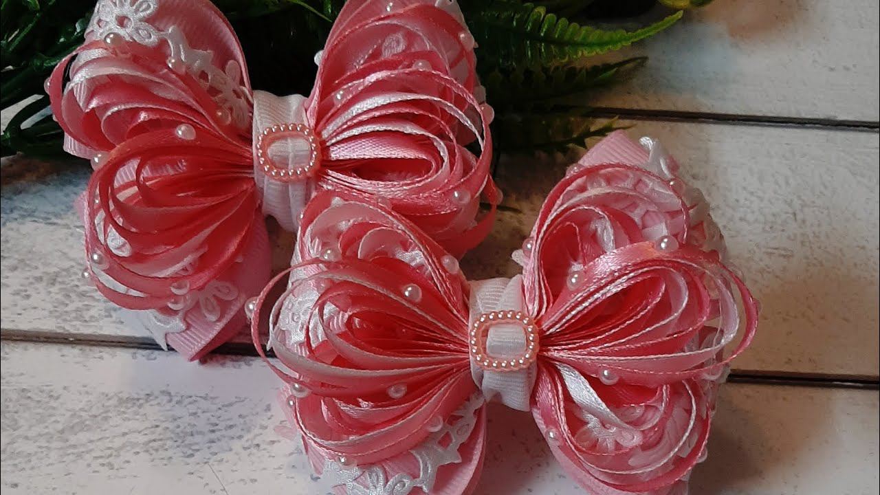 МК. Нежные и ажурные бантики из узкой ленты.
