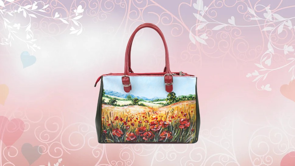 Средняя кожаная сумка "Маковый пейзаж" Pelle-Volare