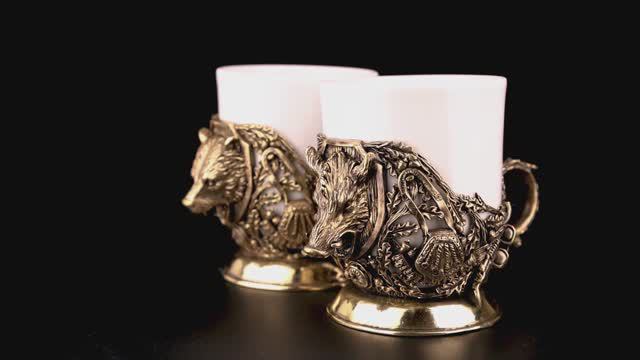 Кофейный набор Трофейный Медведь и кабан (Латунь, керамика)