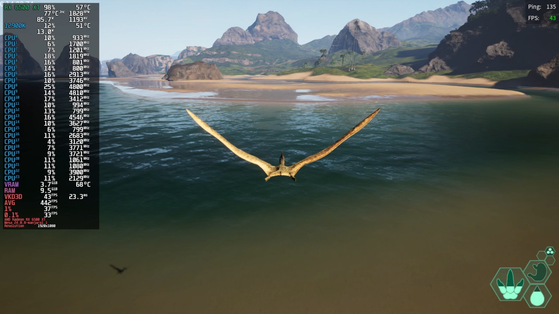 The Isle Evrima RX 6500 XT 1080p тест производительности в Linux Unreal Engine 5