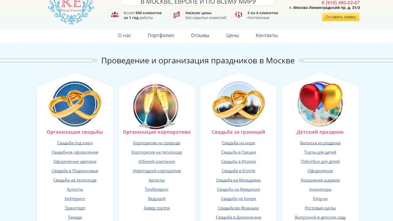 Продвижение сайта по проведению и организации праздников. Пример анализа ошибок и рекомендации.