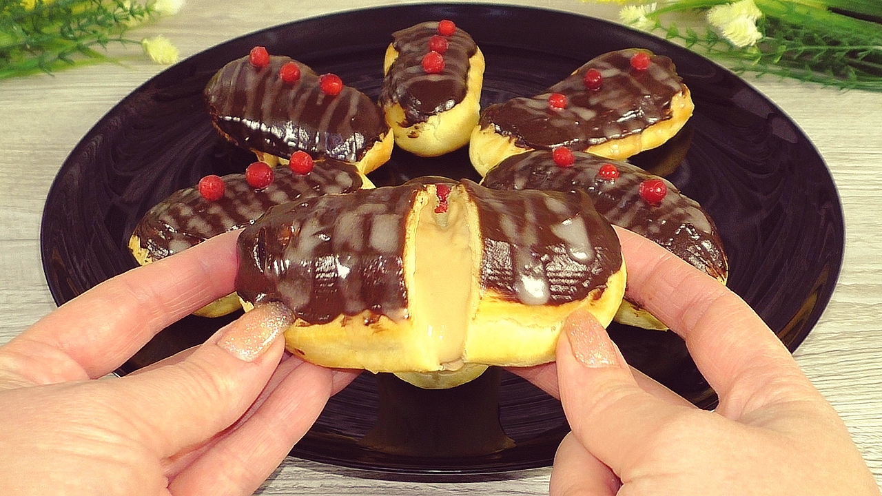 Простейший рецепт эклеров с 5 минутным сметанным кремом