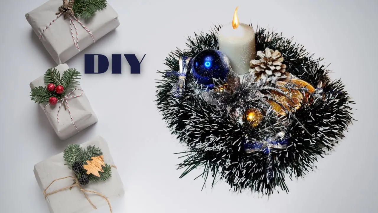 Новогодняя композиция со свечей ❒︎ Подсвечник своими руками ❒︎ Новогодний декор DIY