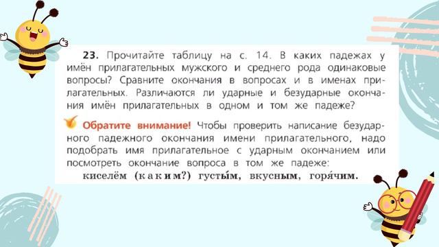 96. Склонение имён прилагательных мужского и среднего рода в ед. числе