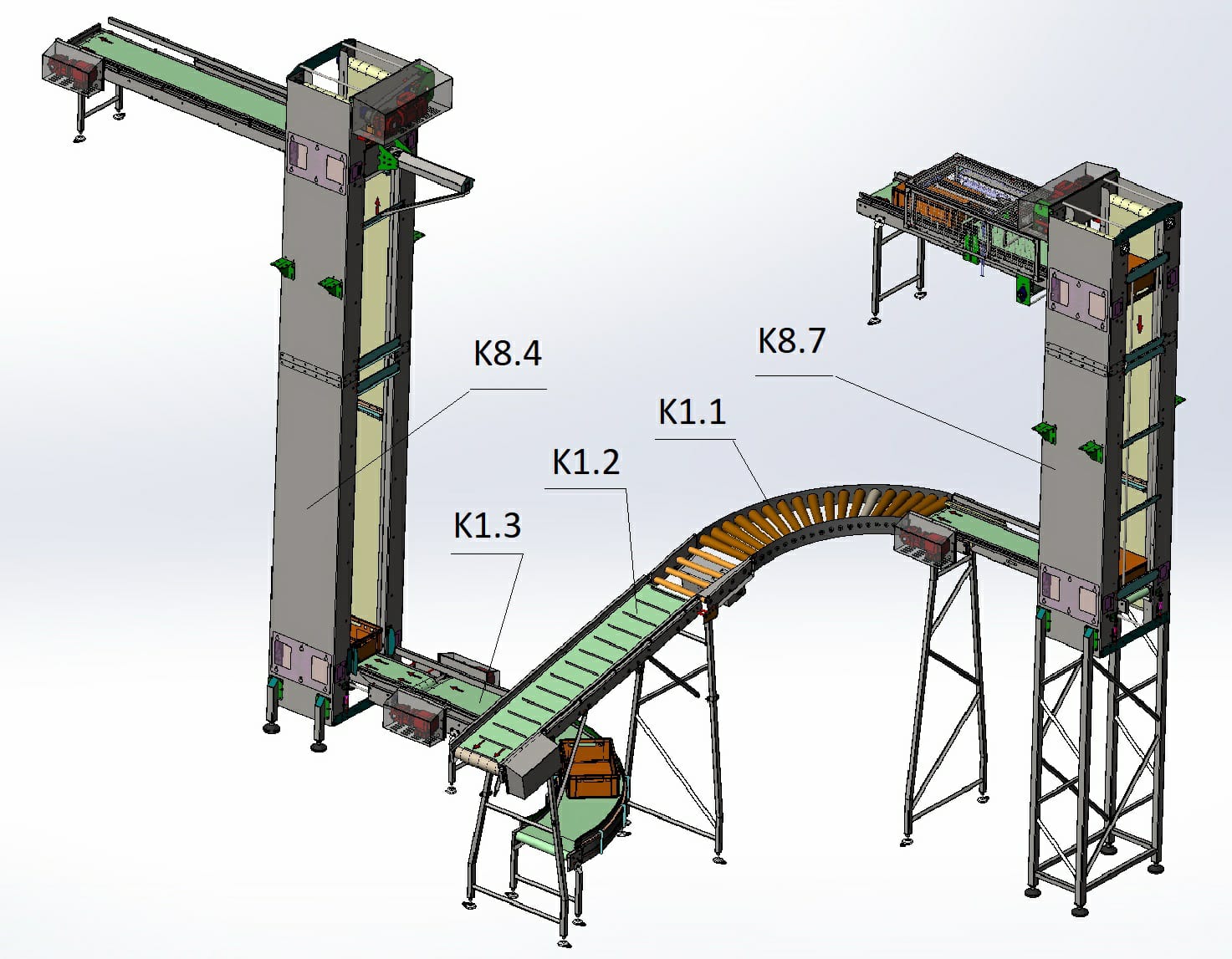 Вертикальные конвейеры на основе модульной ленты для ящиков