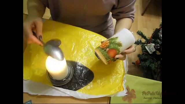 ? Новогодняя свеча  Декупаж
