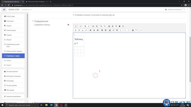 #4. Добавление модуля Страницы на курс дистанционного обучения (Moodle).