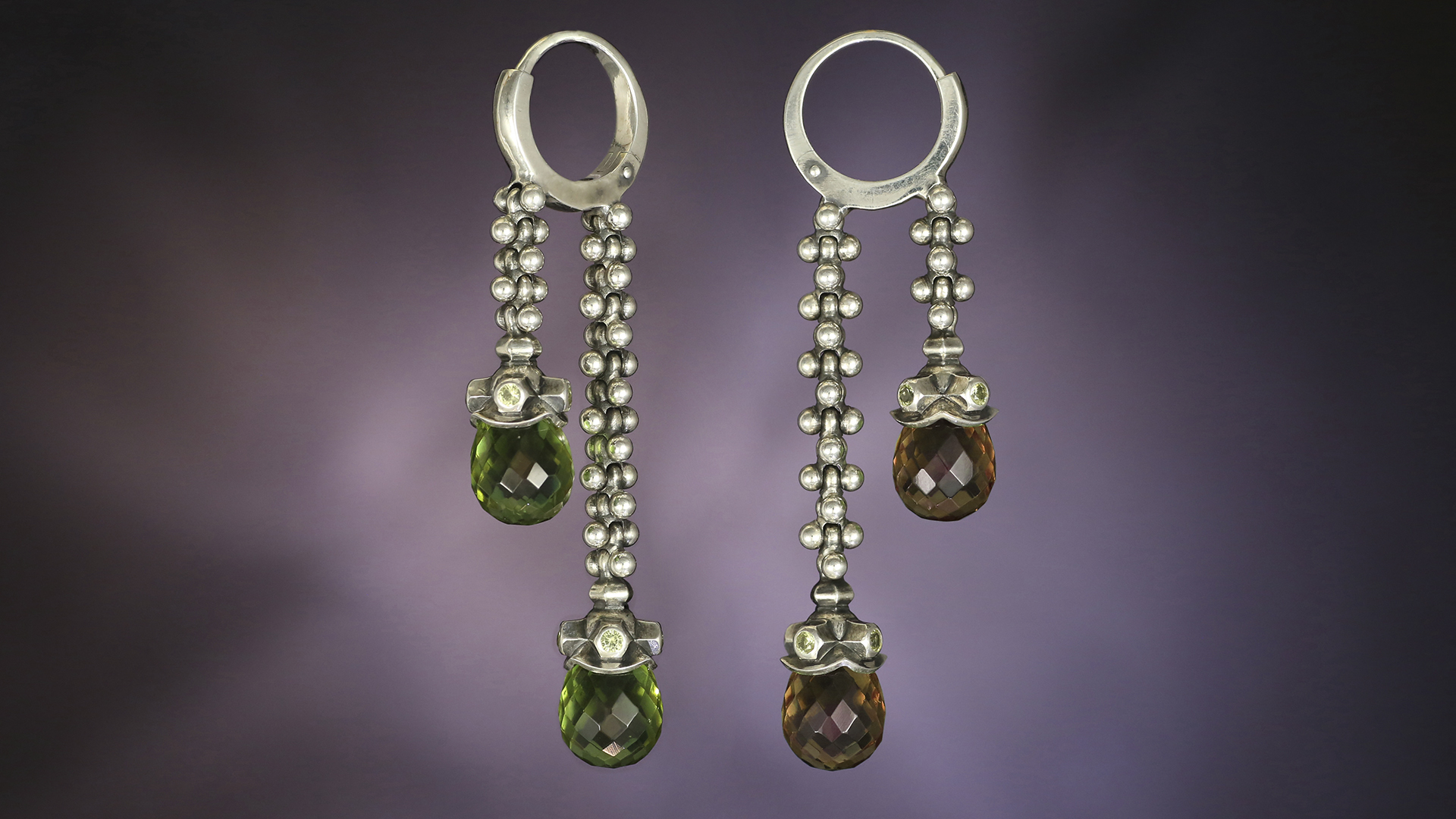 Серьги «Двойчатки» с александритами в серебре