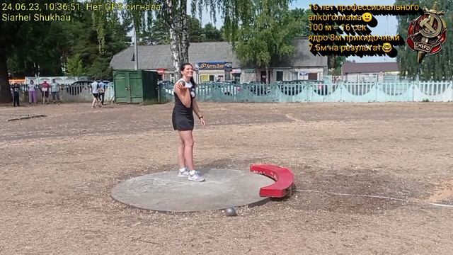 16 лет профессионального алкоголизма? 100 м = 16 сек. Ядро 8м прикидочный, 7.5м на результат?