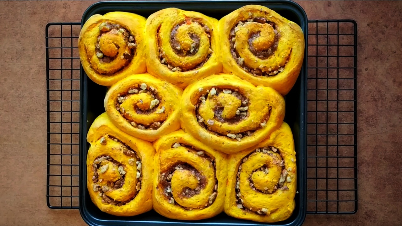 Рецепт ТЫКВЕННЫХ БУЛОЧЕК в духовке с ОРЕХОВОЙ НАЧИНКОЙ