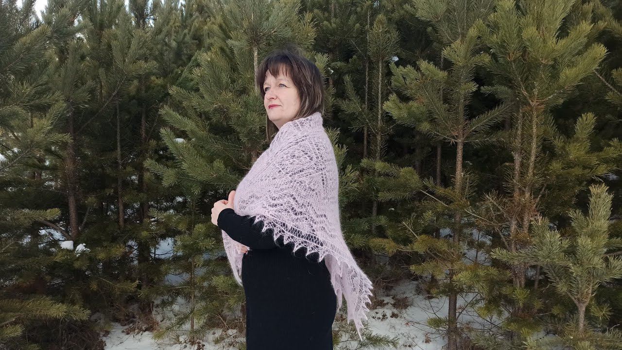 Розовый снег во всей красе// шаль// палантин// варежки// косынка