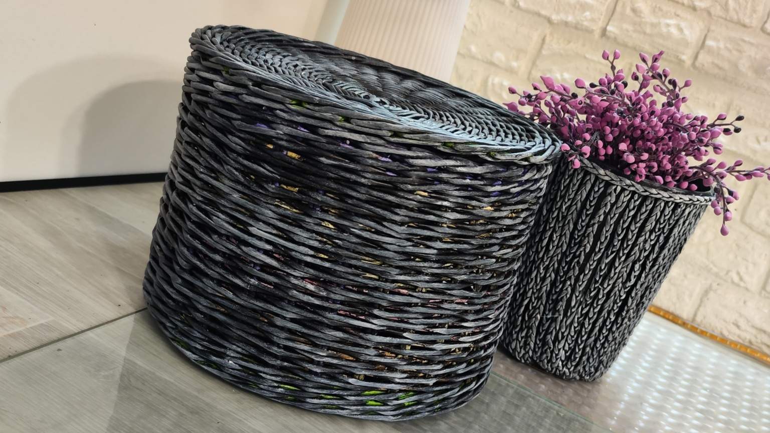 МК. Круглая цветная коробка из бумажной лозы. Перекраска. Часть 3. #232(2)