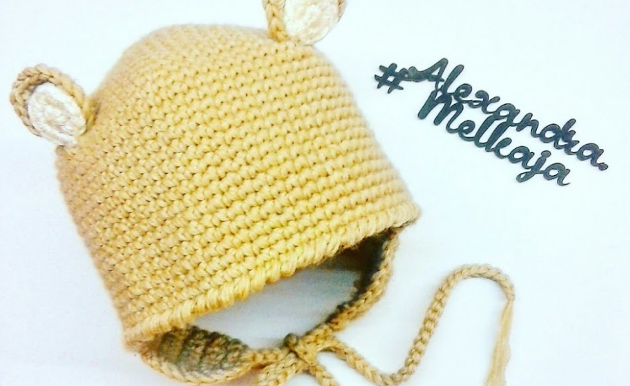 ?Вязаная шапка крючком с ушками , шапочка на завязках , шапкомишка , шапка мишка.