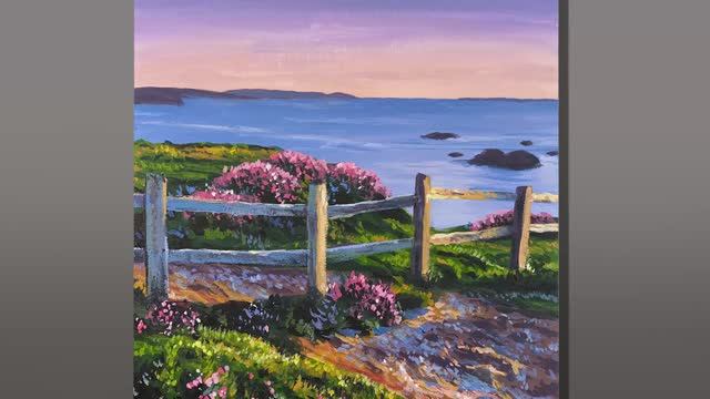 (10 Correa Art) Acrylic Painting Seaside Fence Landscape _ Correa Art