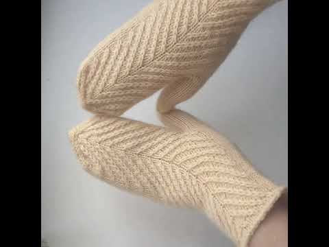 Варежки из козьего пуха и овечьей шерсти ручной вязки