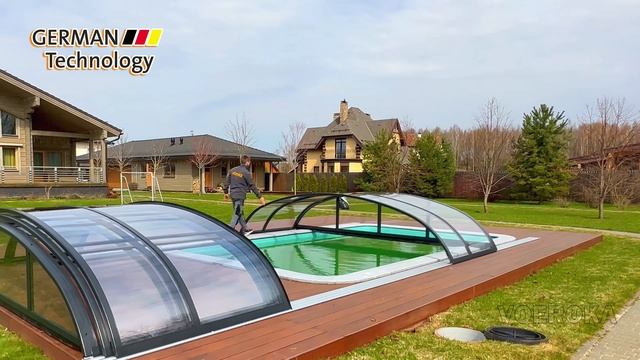 Павильон для бассейна модель FLAIR- Прозрачное остекление поликарбонатом. Цвет профиля Графит