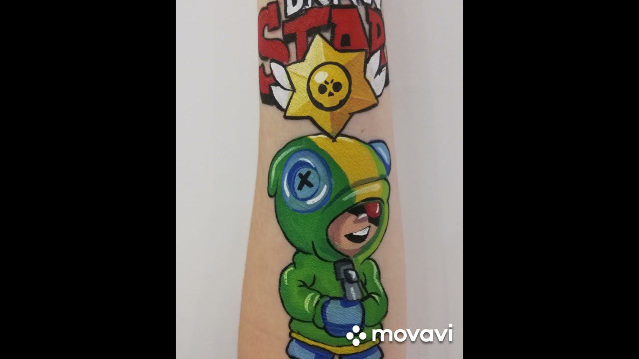 как нарисовать Леона из бравл старс на руке аквагрим