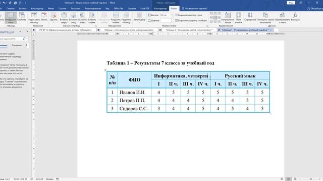 Таблицы в MS Word