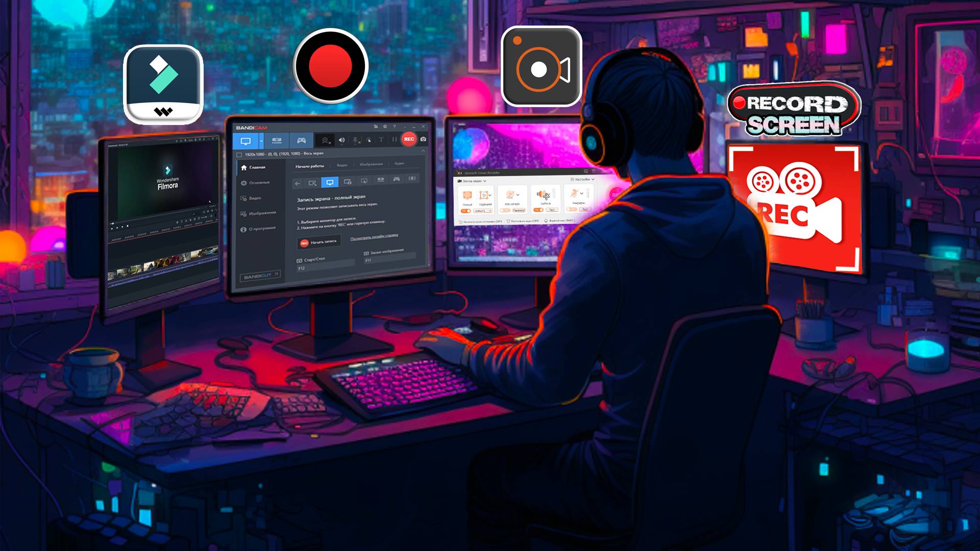 Условно-бесплатные программы для записи видео с экрана монитора Bandicam, Aiseesoft Screen Rec и др.