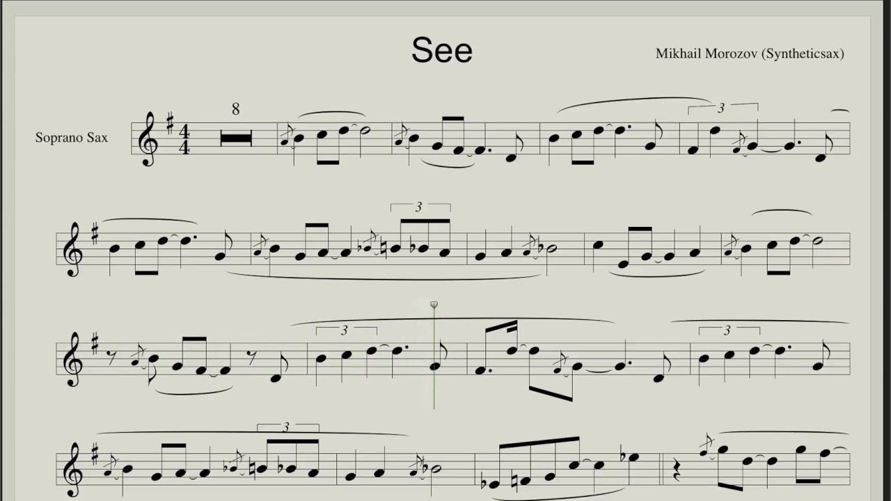 Syntheticsax - See (Ноты для саксофона сопрано, романтическая музыка для любви)
