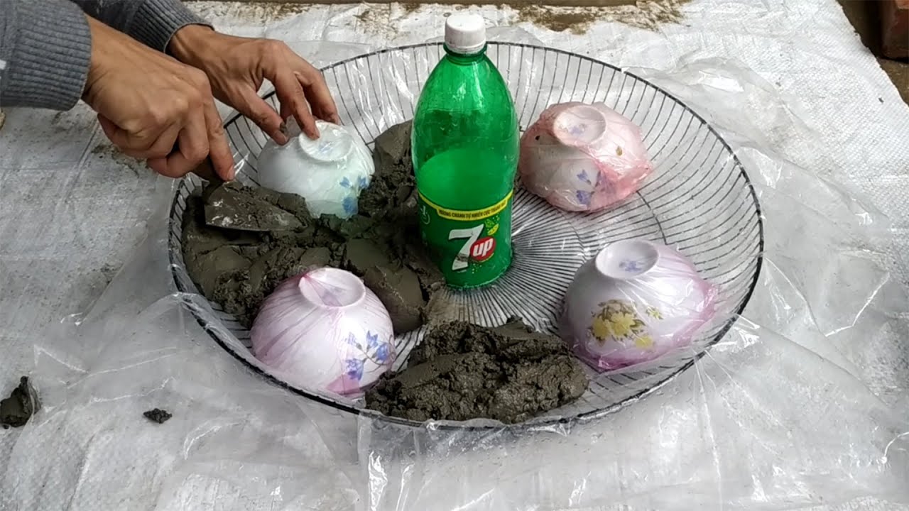 Цветочный горшок из старого вентилятора и цемента