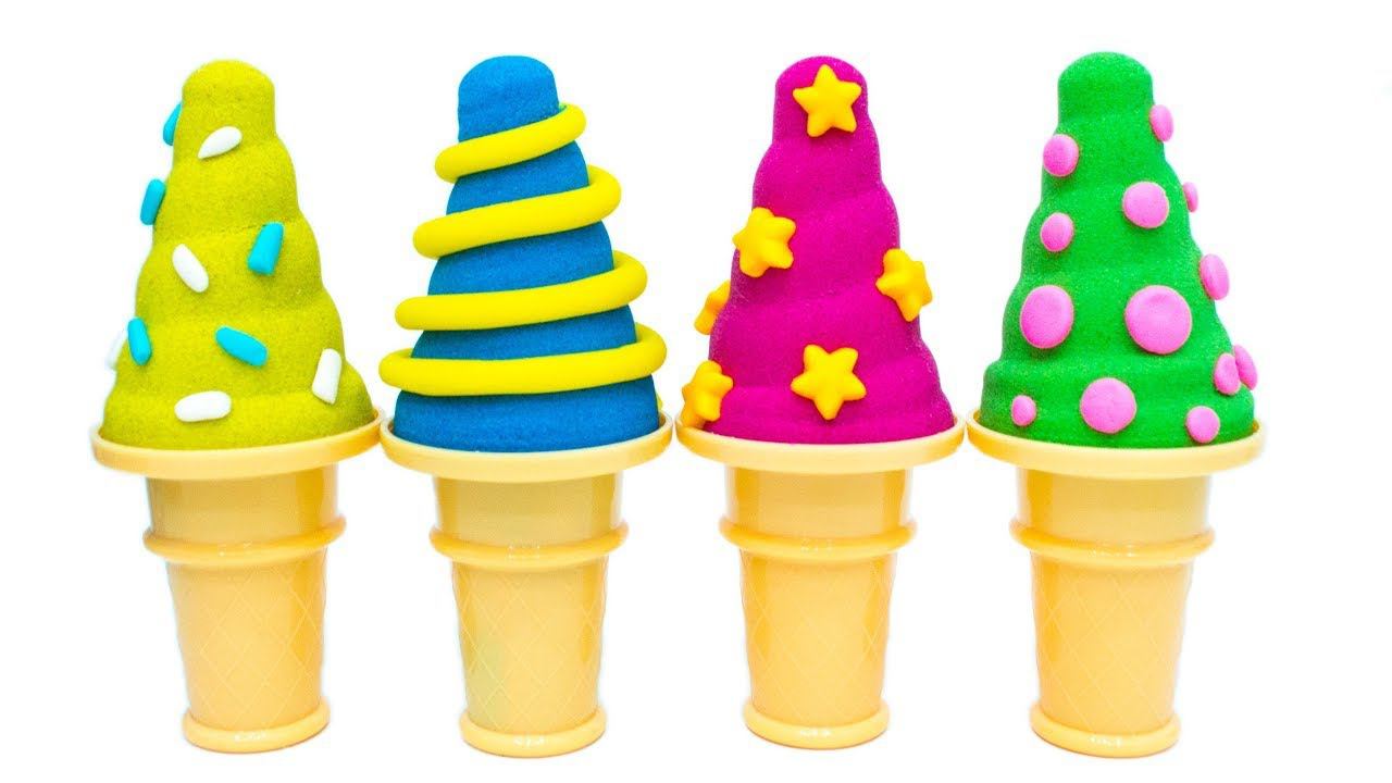 Мороженое из Кинетического Песка Учить Цвета с игрушками Фиксики Маша и Медведь Три Кота