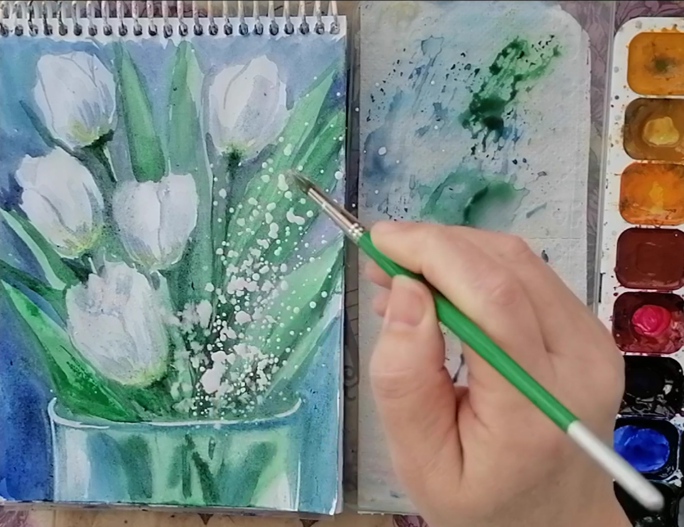 Как нарисовать Белые тюльпаны акварелью. Рисуем с Любовью. Живопись для начинающих.