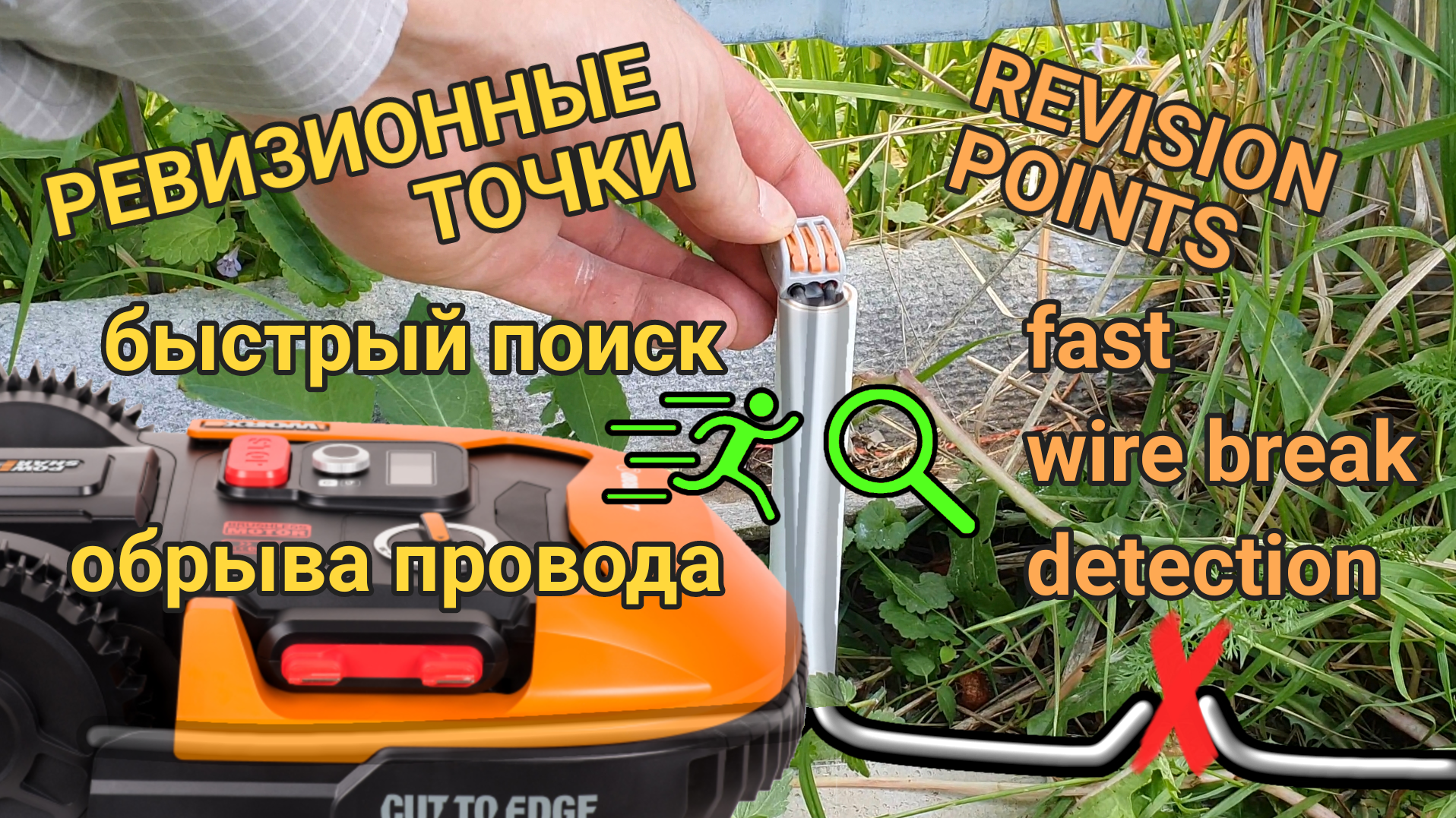 Ревизионные точки для быстрого поиска обрыва провода робота-газонокосилки - лучшее решение.