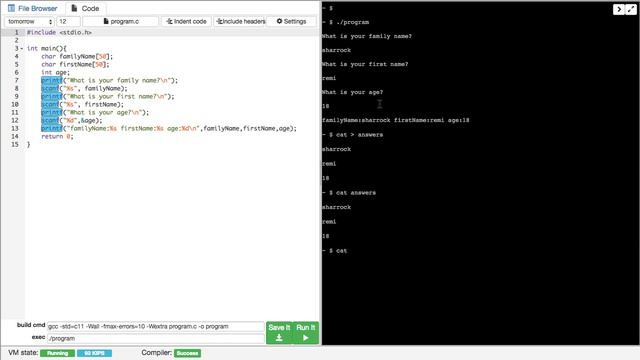 Use scanf and file redirection to simulate an input