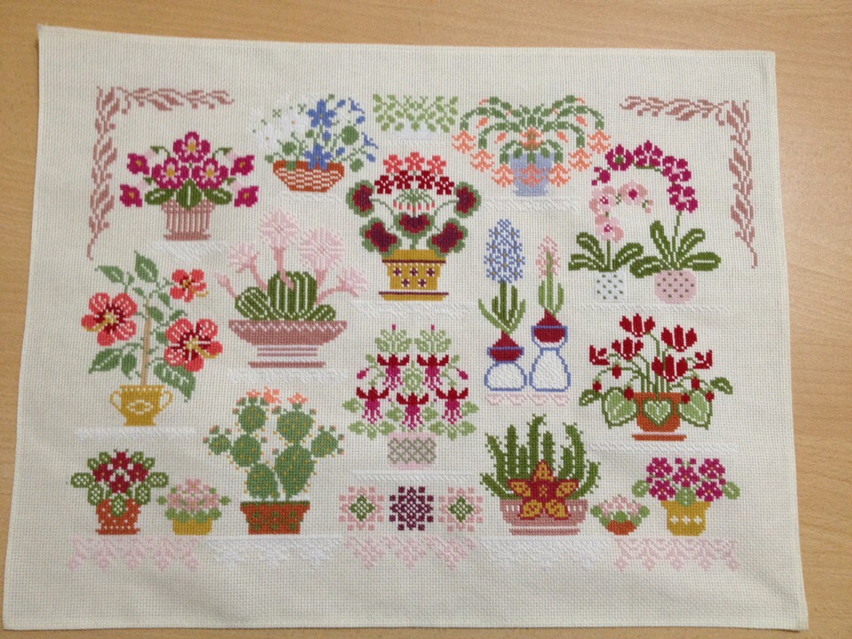 Совместный проект от Совиного леса "Комнатные цветы". Отчет 4 (части 11 - 15) / вышивка крестиком