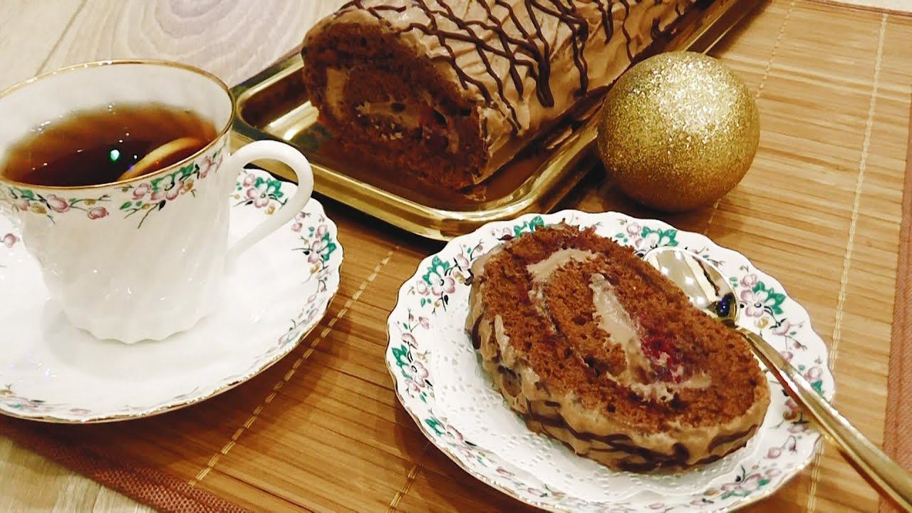 ШОКОЛАДНЫЙ БИСКВИТНЫЙ РУЛЕТ "ВИШНЯ В ШОКОЛАДЕ"