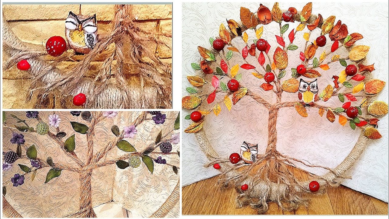 2 Невероятно интересные идеи панно из джута "Дерево". Поделки своими руками.