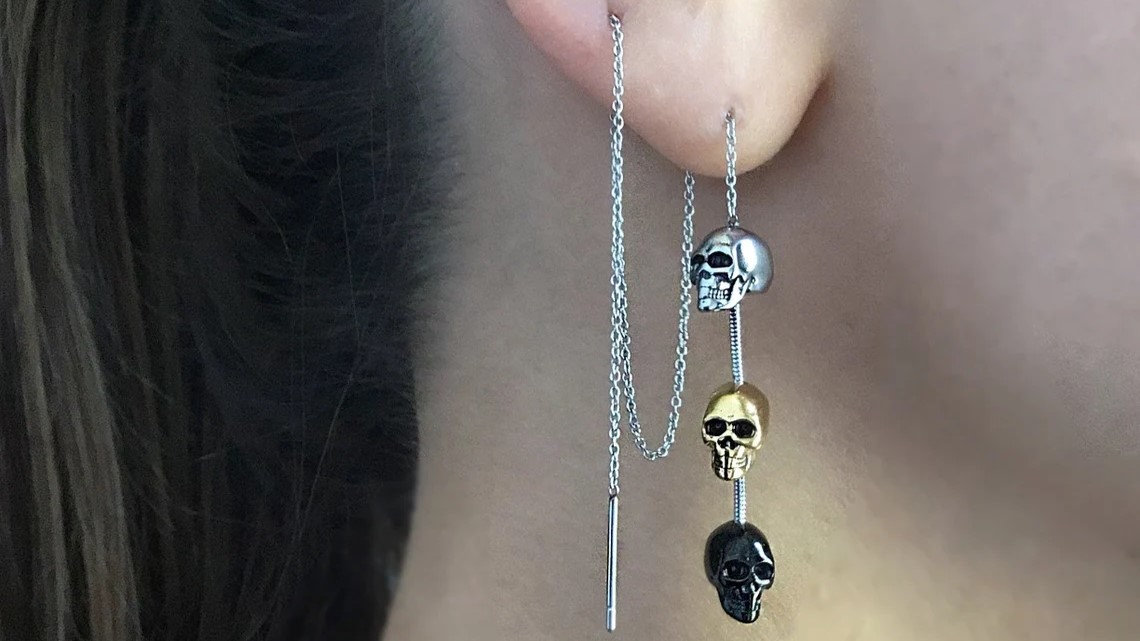 Готические серьги-цепочки с черепами "Стражник" от Starfallshop