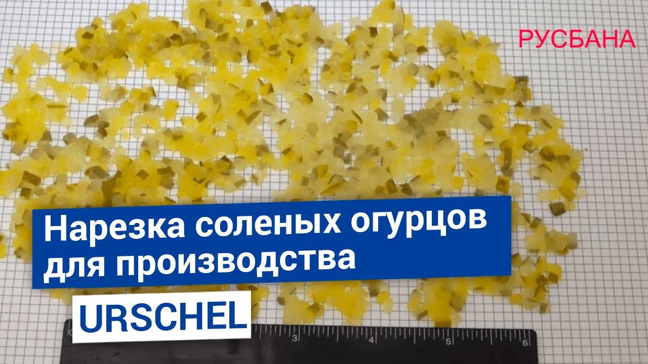 Промышленная нарезка соленых огурцов кубиком на оборудовании от URSCHEL