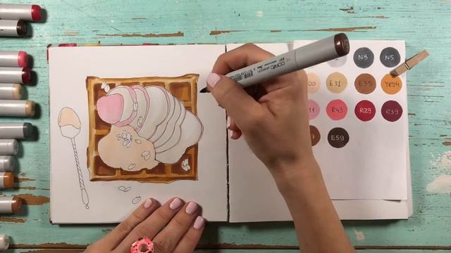 как нарисовать ВАФЛЮ маркерами / уроки рисования / рисуем десерты