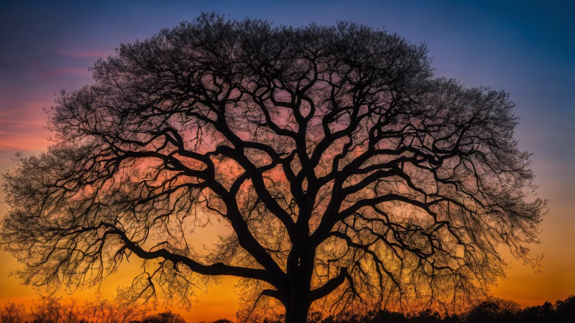 Силуэт дерева на закате солнца