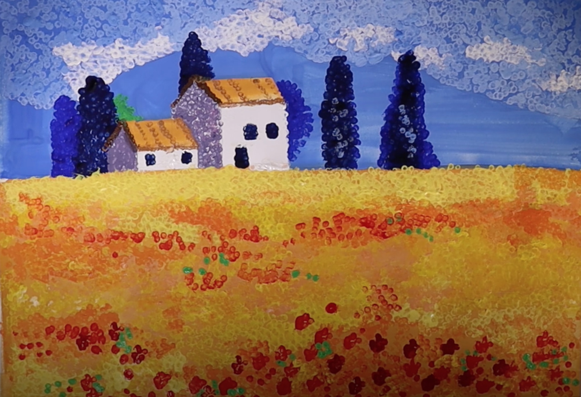 Пуантилизм "Пейзаж с маковым полем". 6+