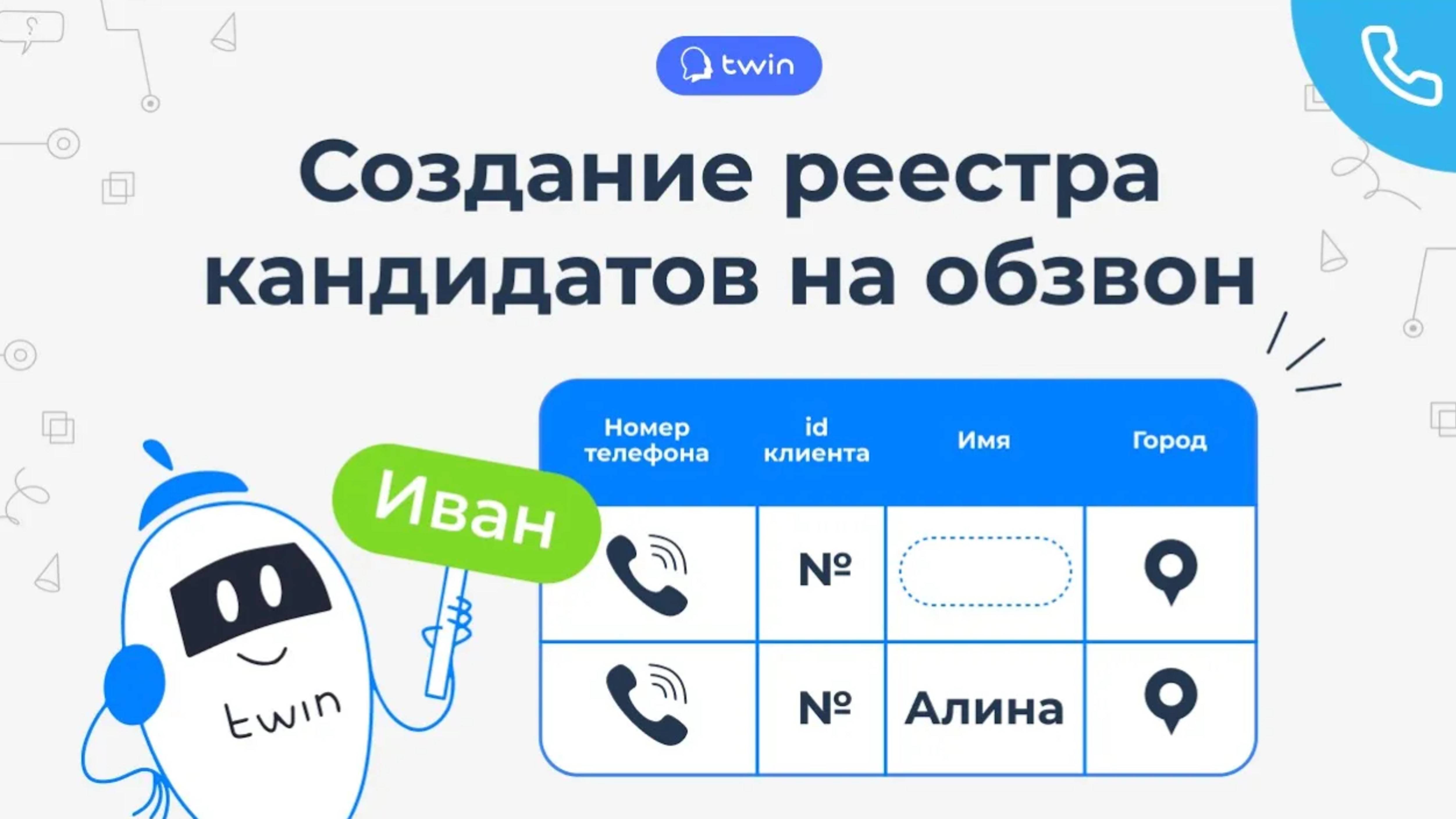 Создание реестра кандидатов на обзвон // Twin телефония