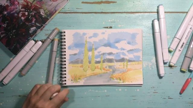 как нарисовать ПЕЙЗАЖ маркерами / уроки рисования / рисуем природу