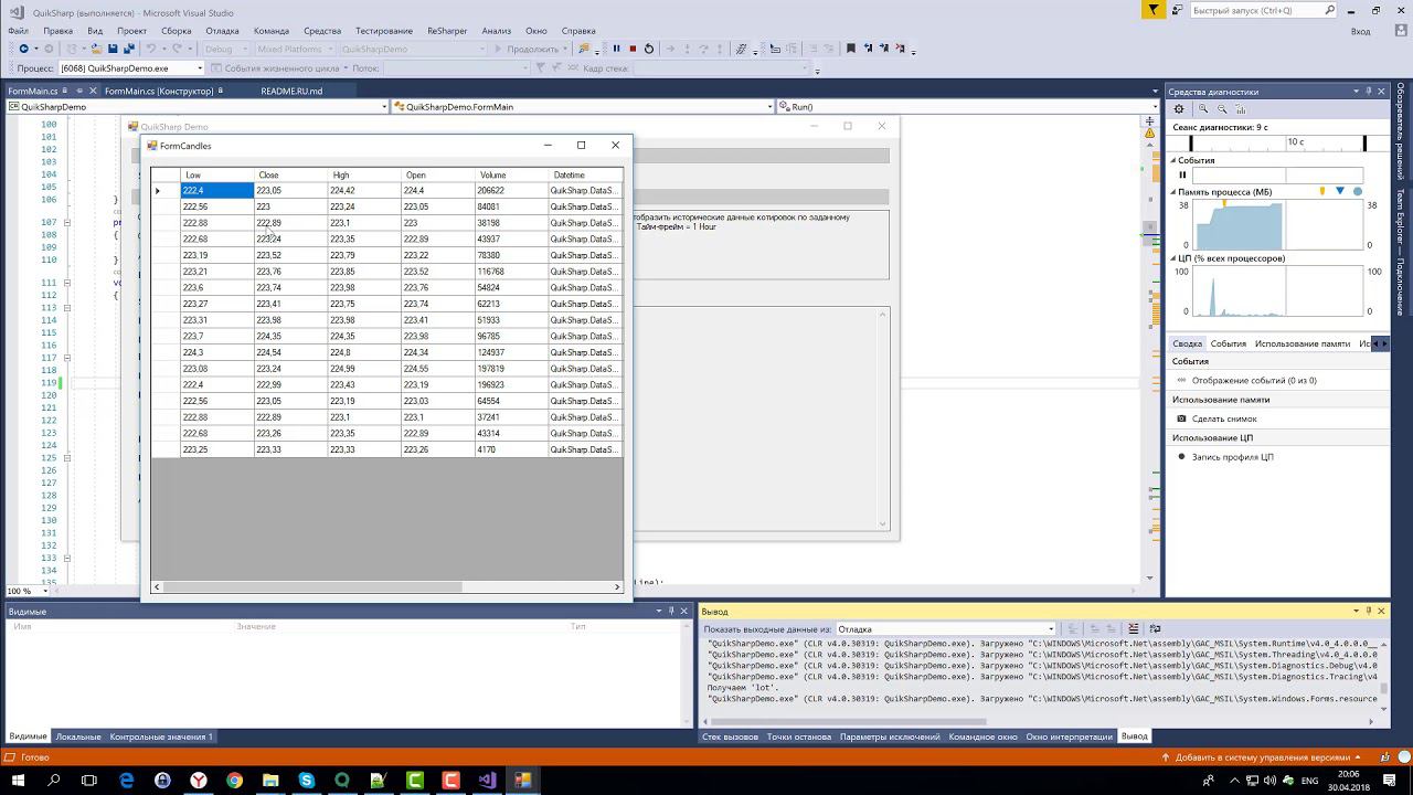 Quik Sharp открытый исходный код. Первый запуск. C# на Quik