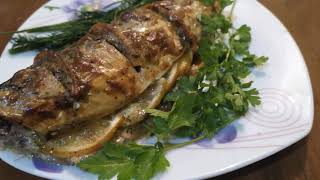 Скумбрия запеченная в духовке в майонезно-лимонном маринаде.