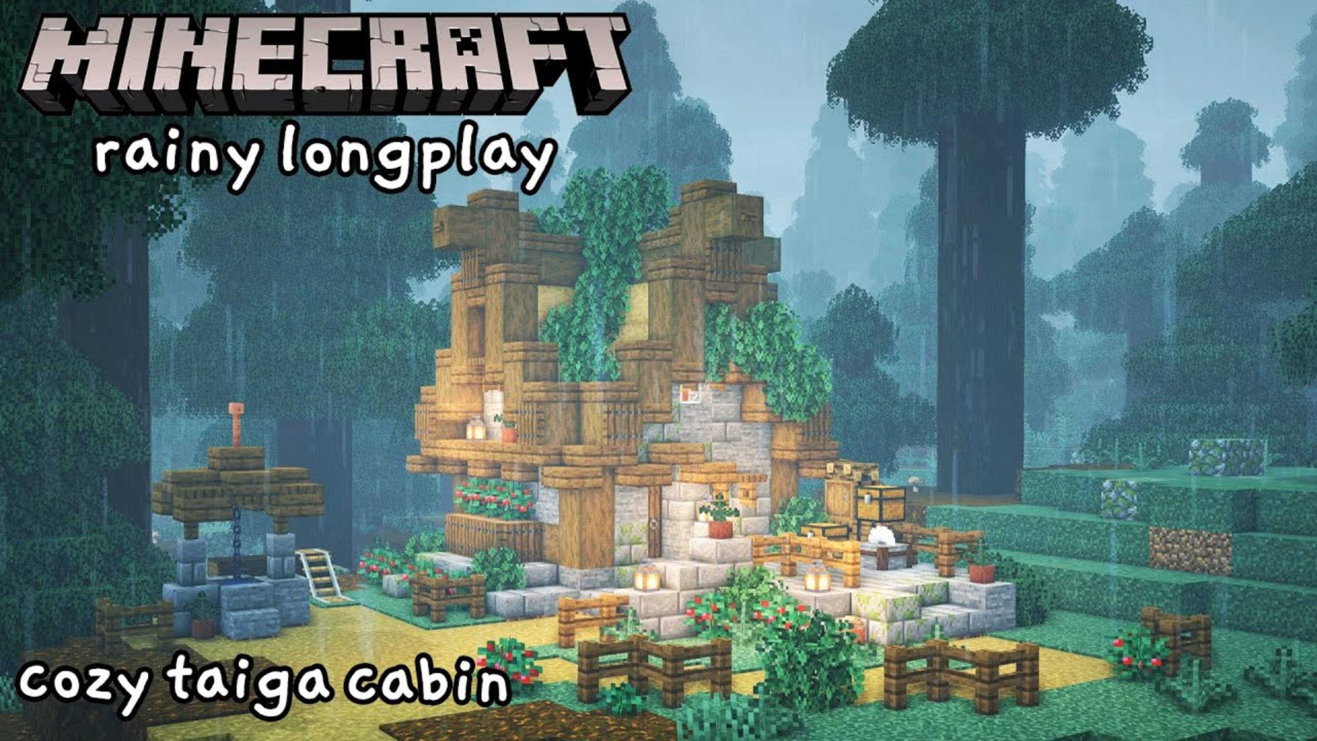 Minecraft Relaxing Rainy Longplay - Peaceful Adventure, Building a Cozy Taiga Cabin (No Commentary)