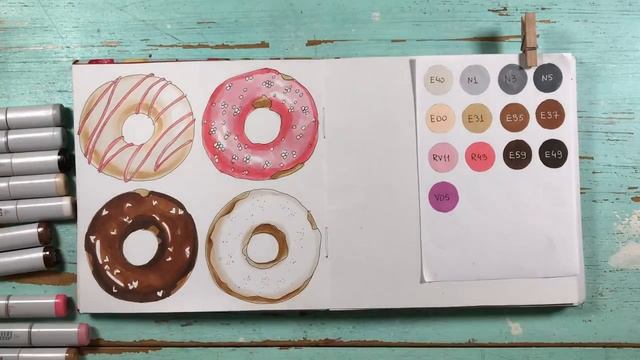 как нарисовать ПОНЧИКИ маркерами / уроки рисвания / рисуем десерты