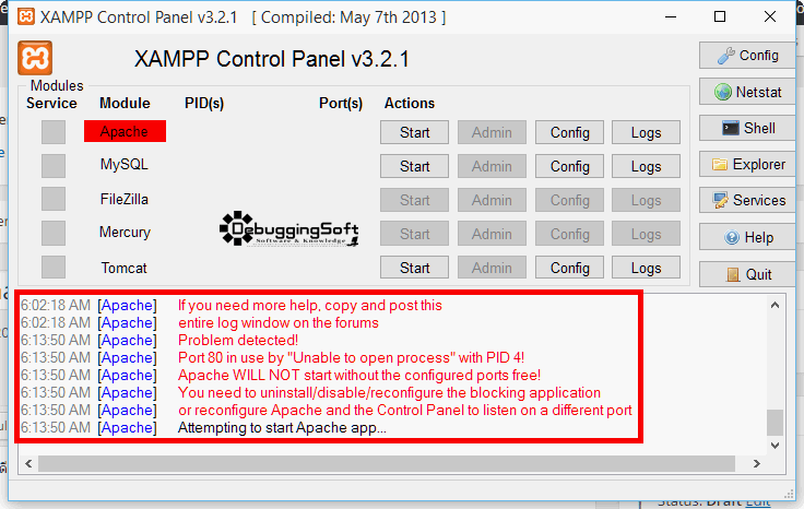 Исправляем ошибку Apache в  XAMPP (Порт 80 занят другим приложением)