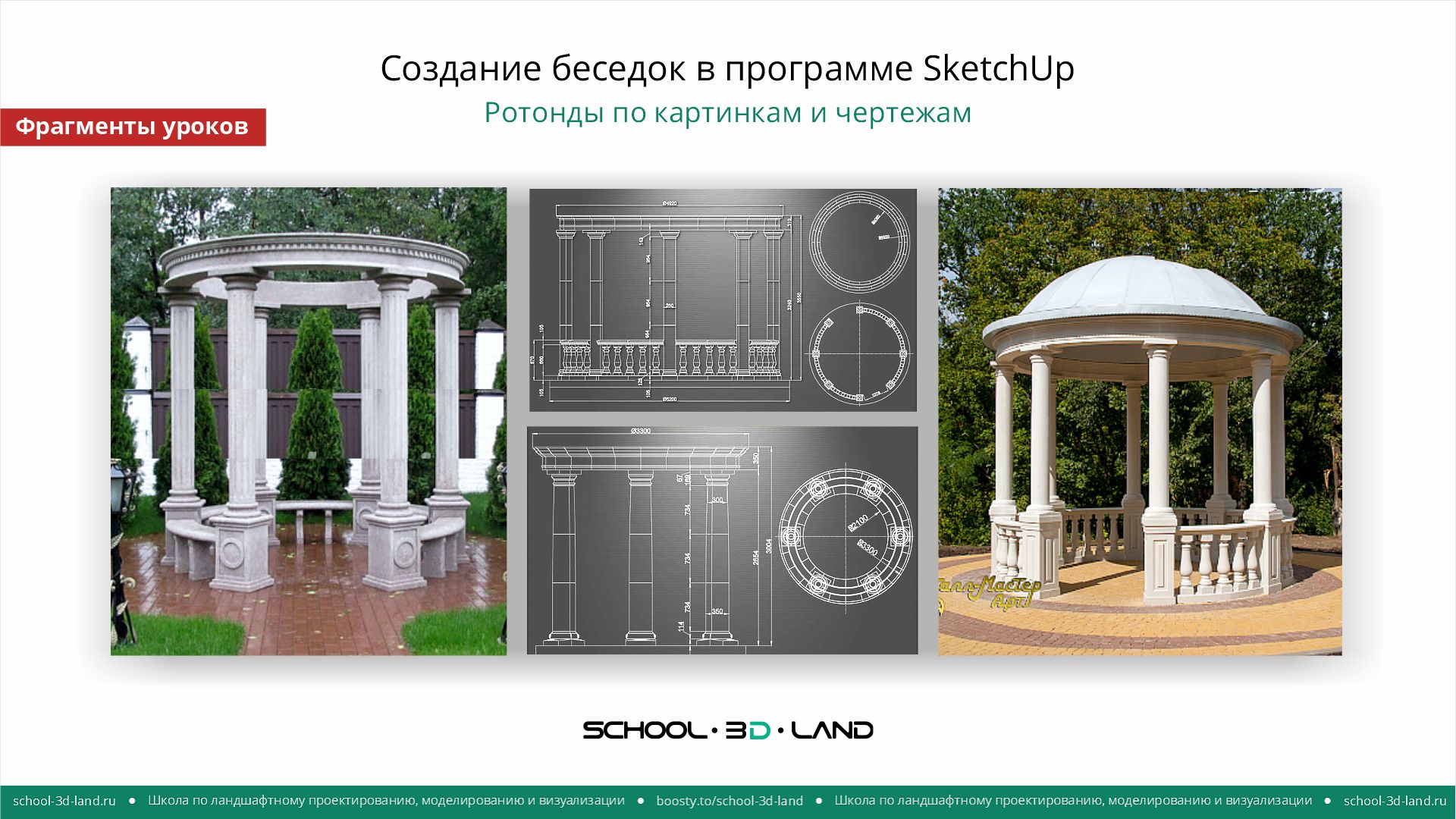 SU58-59. Создание беседок в SketchUp. Ротонды по картинкам и чертежам (фрагменты)
