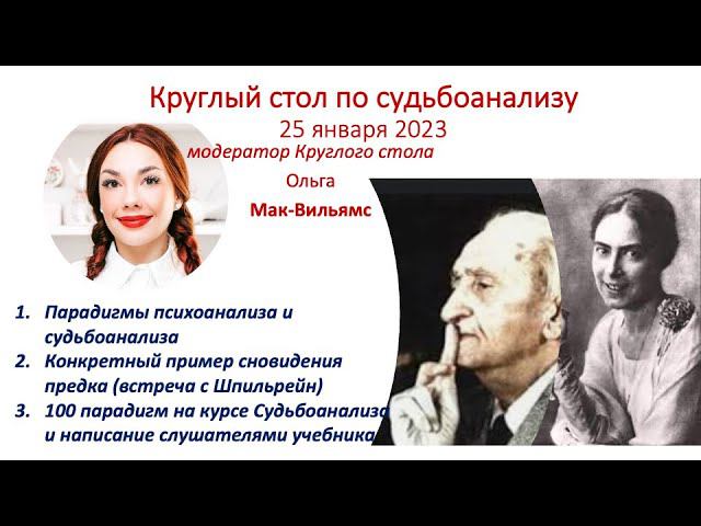 Круглый стол по судьбоанализу 25.1.2023: парадигма+сновидения  предков), модератор О. Мак-Вильямс.