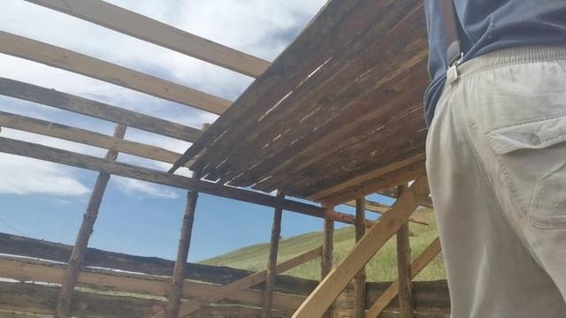 Потолок сарая из необрезной доски
