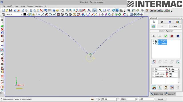 ICAM WJ проект для резки камня 20 мм на ГАР Intermac Primus 184 WaterJet