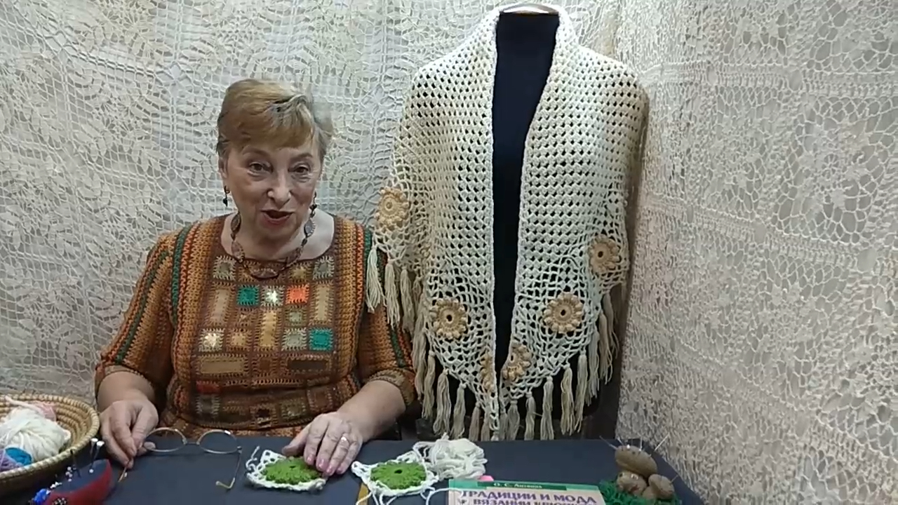 Шаль. Соединение квадратов для каймы.Часть 2. Мастер-класс по вязанию крючком от О. С. Литвиной.